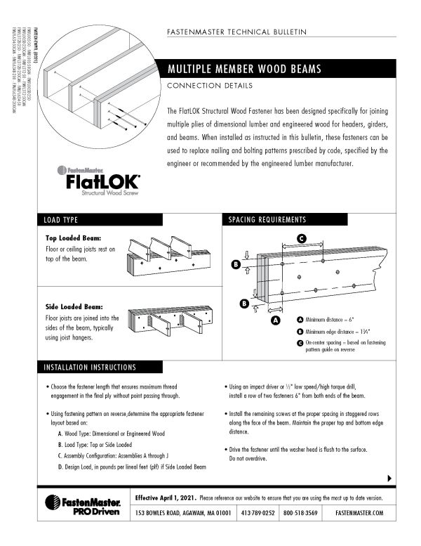 FlatLOK® Screws for Multiply LVL & Lumber Beams,… | FastenMaster