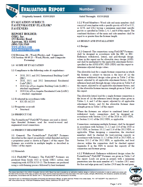 Technical Documentation – Technical Evaluation Reports… | FastenMaster