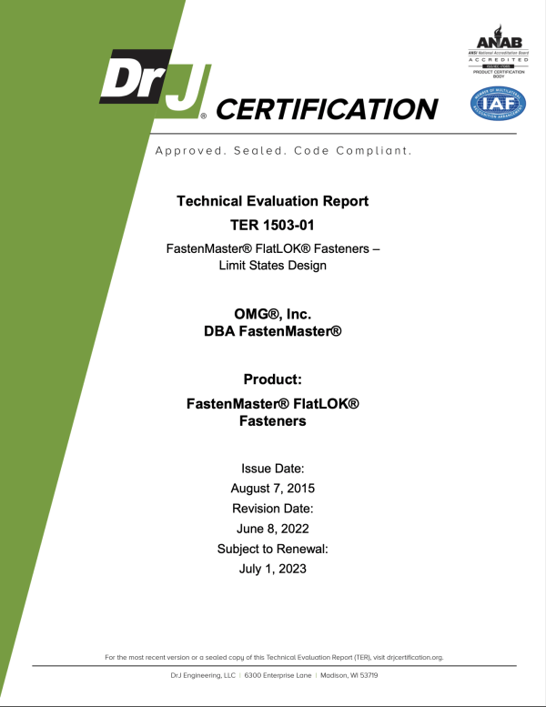 Technical Documentation – Technical Evaluation Reports… | FastenMaster