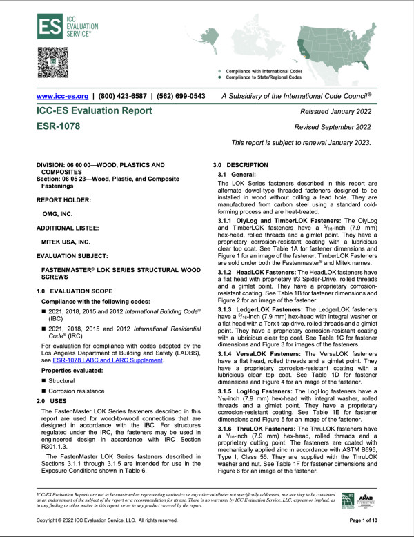 Olylog®: Log Structural Wood Screws - Log Home… | FastenMaster